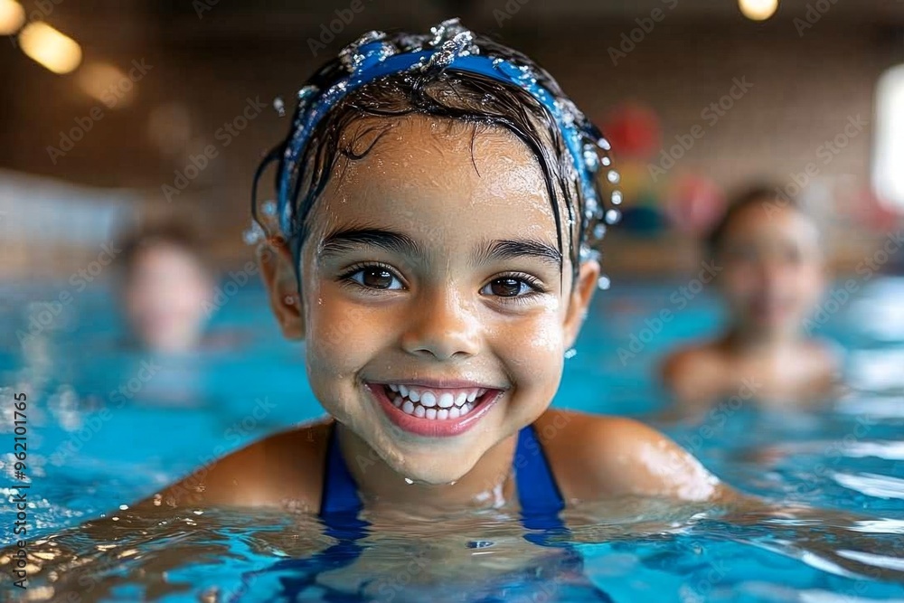 Children in the pool, water aerobics, energetic exercise join in on fun ...