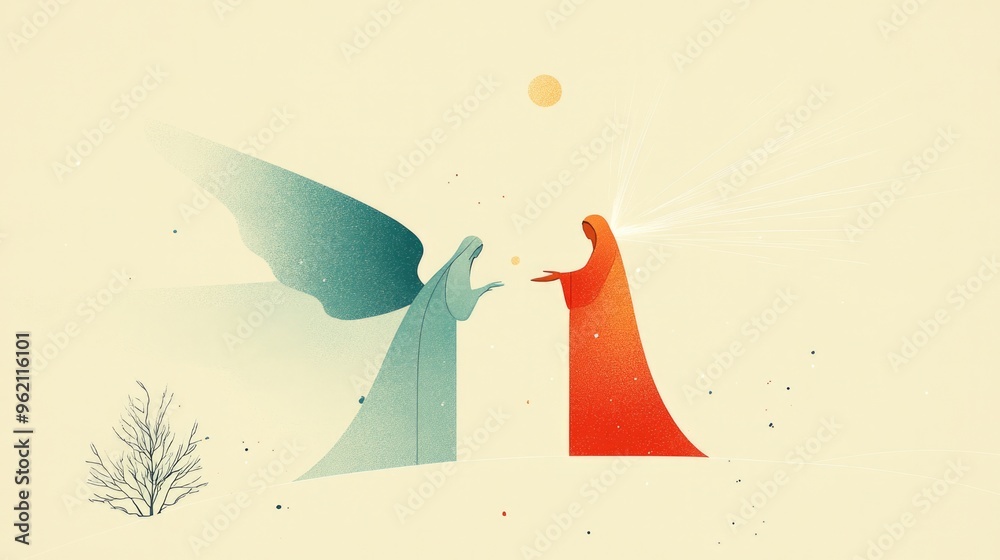Annunciation. Angel Gabriel announcing to Mary that she will conceive ...