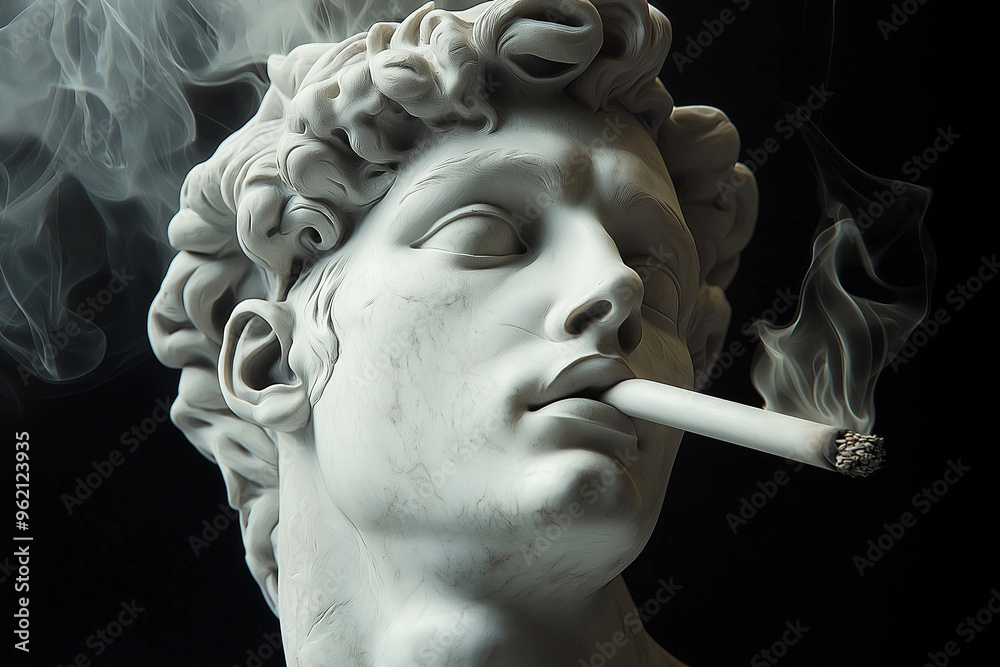 Classic Greek statue smoking. Modern minimal art concept. Smoking ...