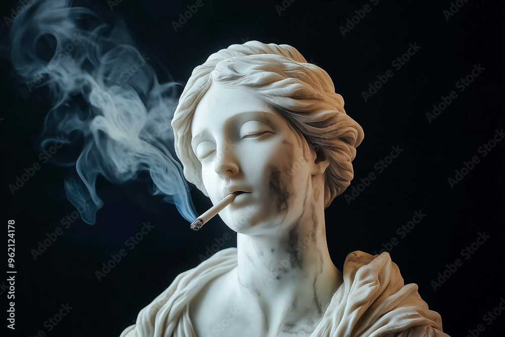 Classic Greek statue smoking. Modern minimal art concept. Smoking ...