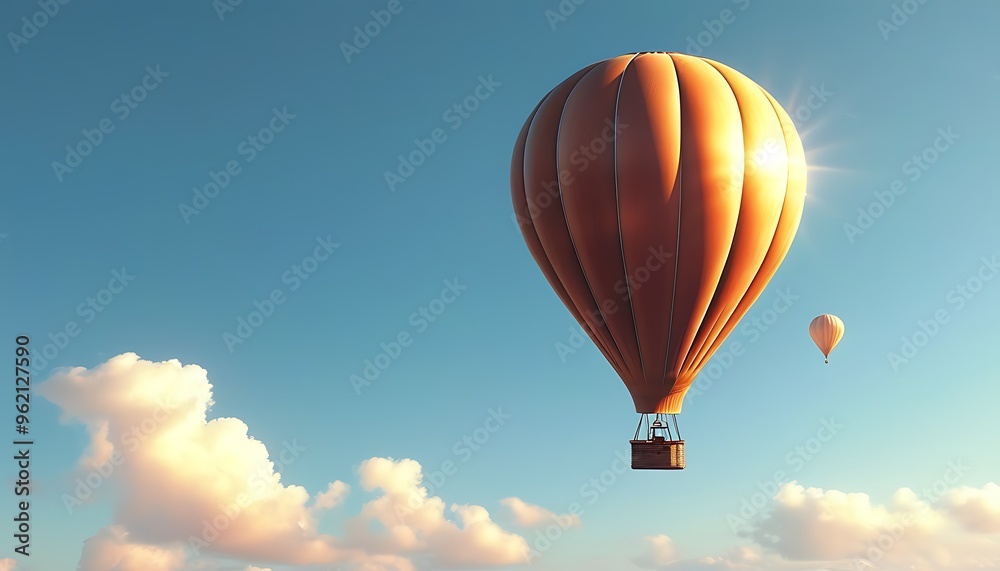 A hot air balloon is flying in a clear sky. The hot air balloon under ...