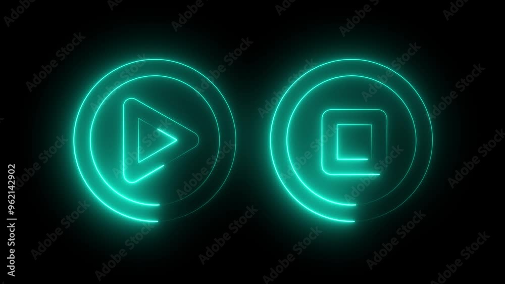 Video, audio neon play button icon animation. glowing play button ...