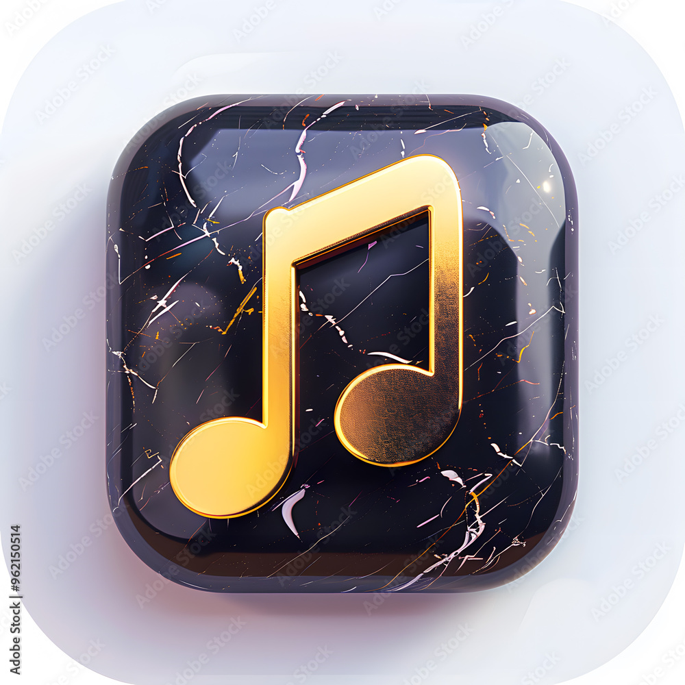 This elegant black and gold music note icon features a sleek marble ...