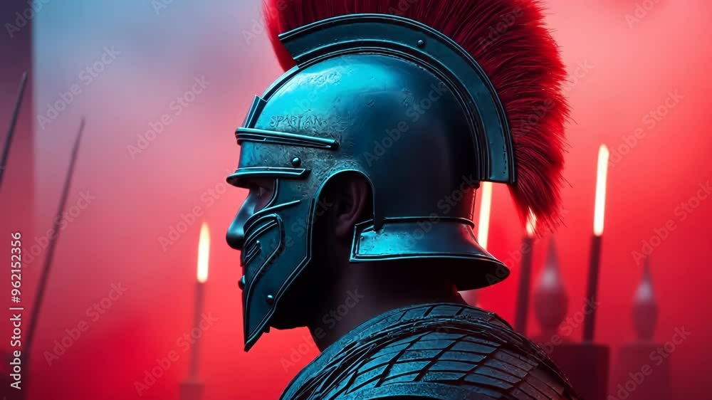 Futuristic Spartan warrior helmet profile with neon lighting, blending ...
