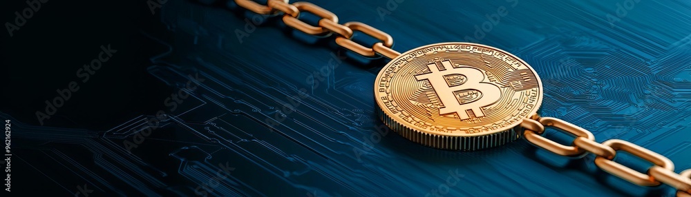 Blockchain code forming a chain around a digital vault, blockchain ...