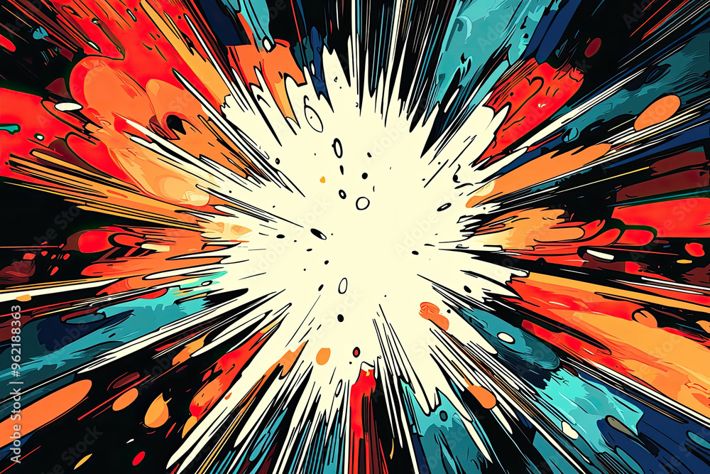 A vibrant explosion of color, radiating energy and motion, captured in ...