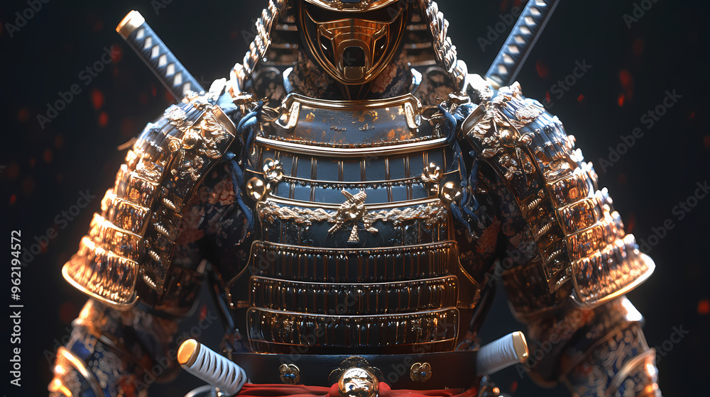 3d illustration of the upper body of a samurai wearing japanese armor ...