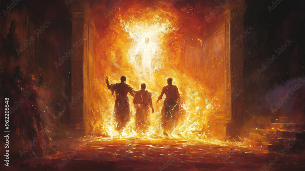 The Fiery Furnace With Shadrach, Meshach, and Abednego Amidst Flames ...