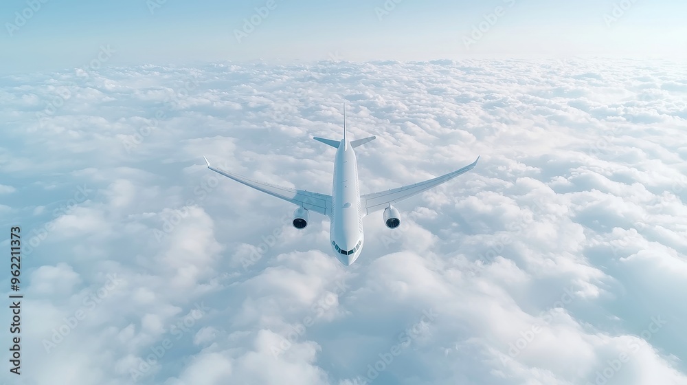 Airborne Journey, A commercial airplane soars through a vast expanse of ...