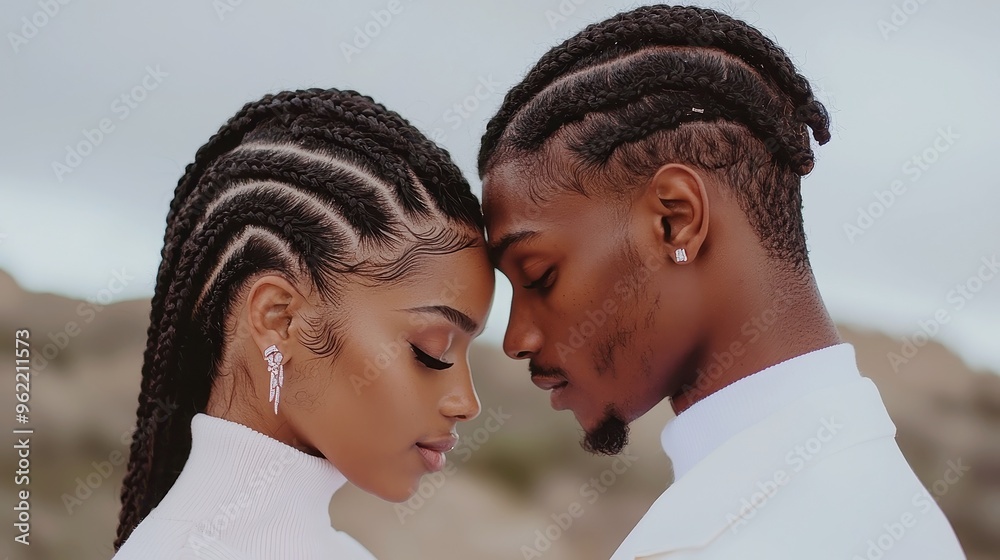 Couple with Cornrows in Open Space, intimate moment shared between two ...