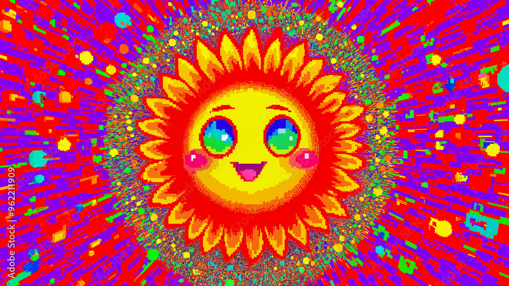 Psychedelic 8bit pixelated happy smiling trippy sunflower, big cutie ...