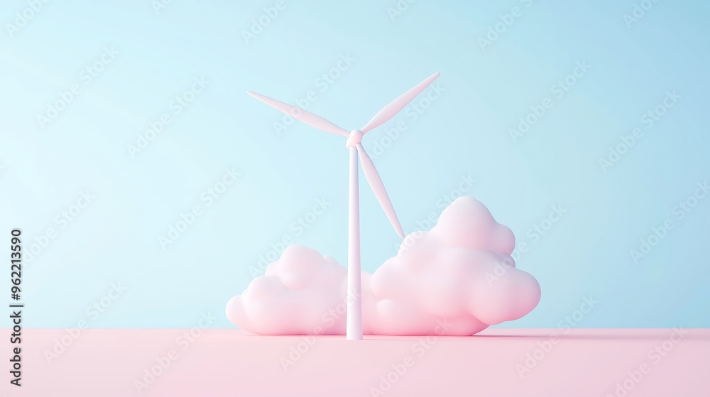 Wind Turbine Against Soft Cloud Background with Space for Custom Text, serene landscape ...