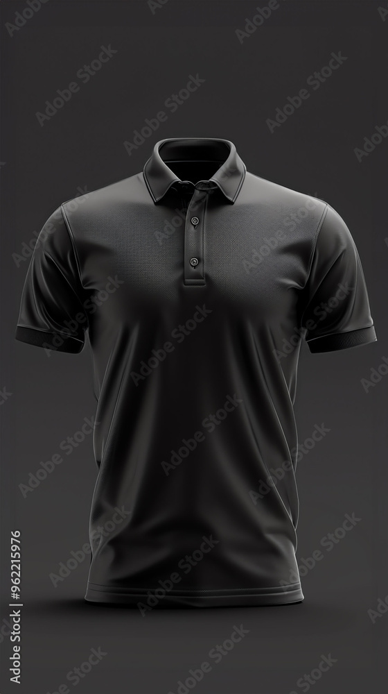 Black polo shirt front and back view, sleek design, dark background ...