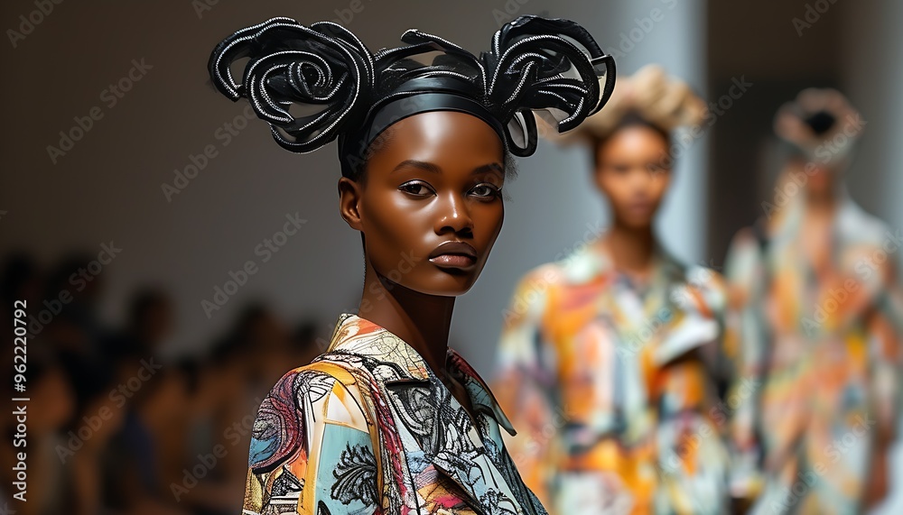 A model displays unique costumes at a fashion show, full of art and ...