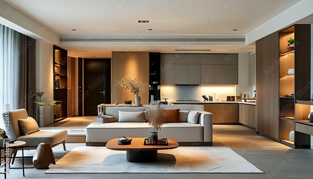 In a modern home environment, the elegant living room is connected to ...