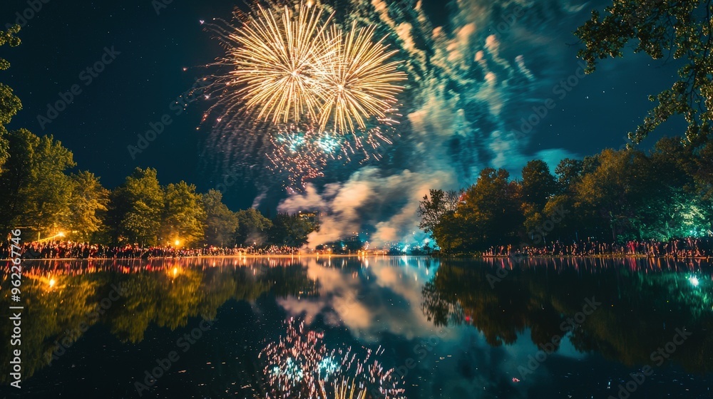 Dazzling Fireworks Display on Victoria Day Reflecting on a Scenic Lake ...