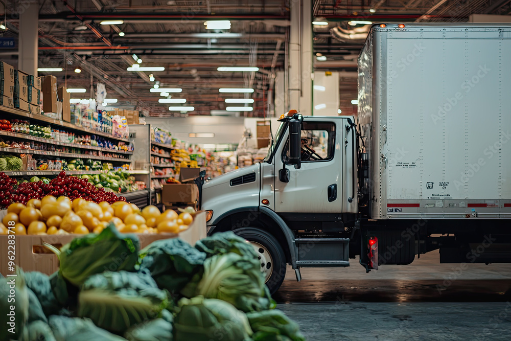 Fresh Produce Delivery: A Refrigerated Truck Arrives at a Bustling ...