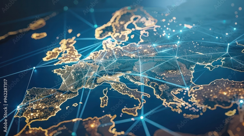 dynamic digital world map emphasize Western Europe continental for AI ...