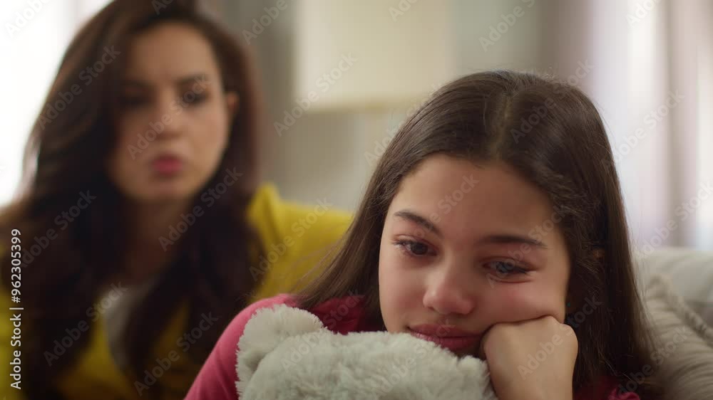 Furious mad Caucasian mother woman female angry babysitter sister ...