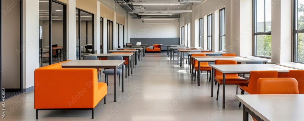 Co-working area with communal workstations, creative zones, and private ...