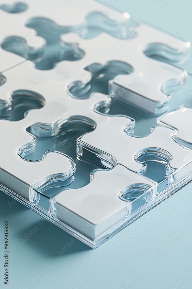 Transparent puzzle pieces are forming a perfect solution, symbolizing ...
