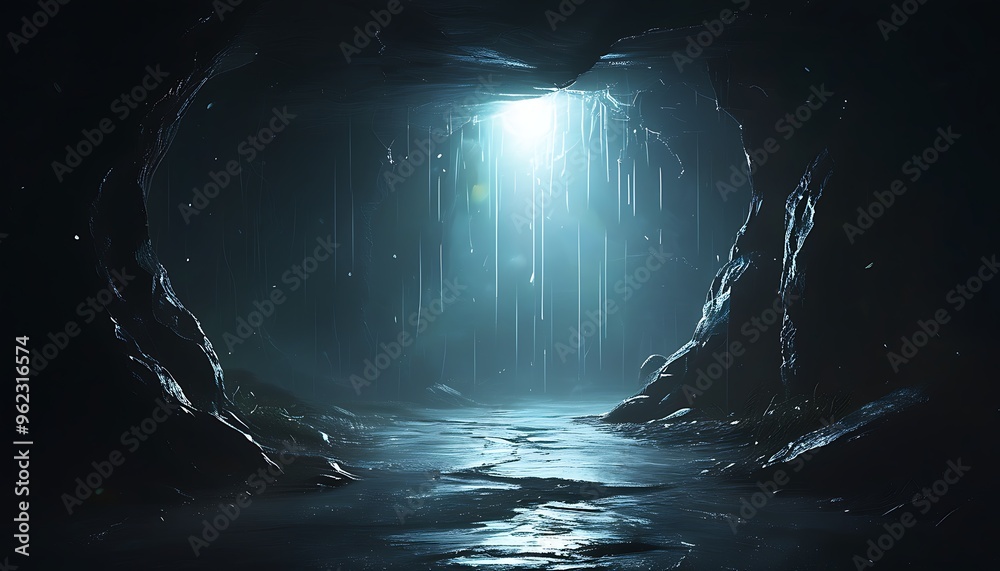 The weak light source in the dark background creates a mysterious ...