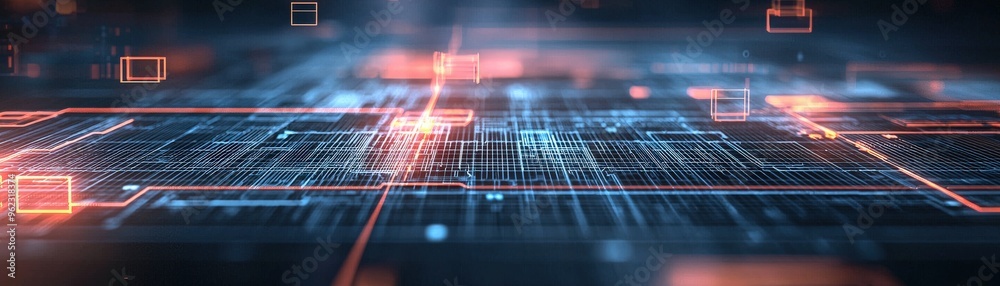 Abstract 3D wireframe structure of a website layout, futuristic web ...