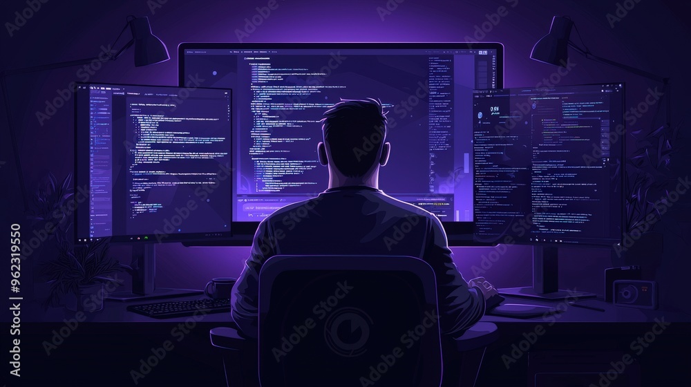 Programmer Integrating Api With Website On A Dual Monitor Setup Efficient Web Development