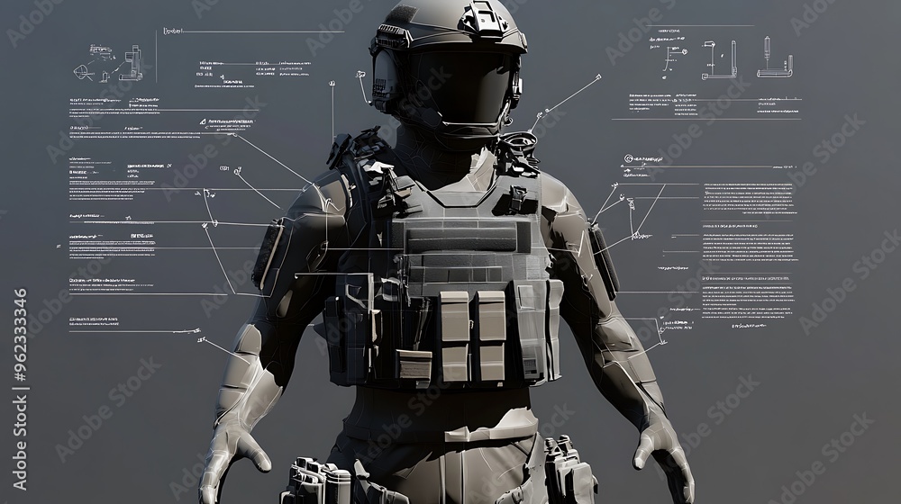 A schematic diagram of a low polygon 3D military equipment vest and ...