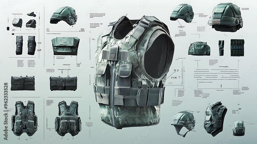 A visually stunning schematic of a low polygon 3D military vest and ...