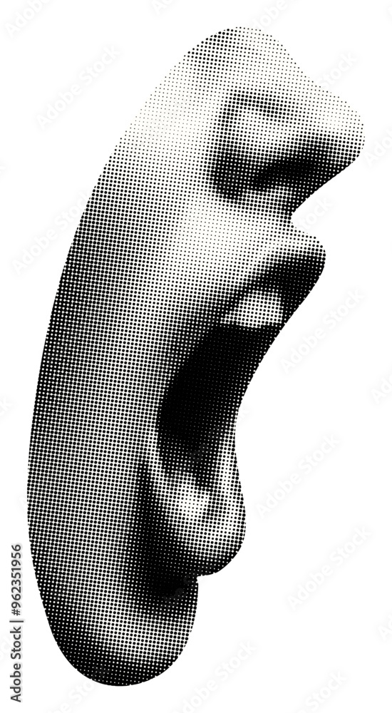 Poster open mouth scream isolated face part side view retro halftone ...