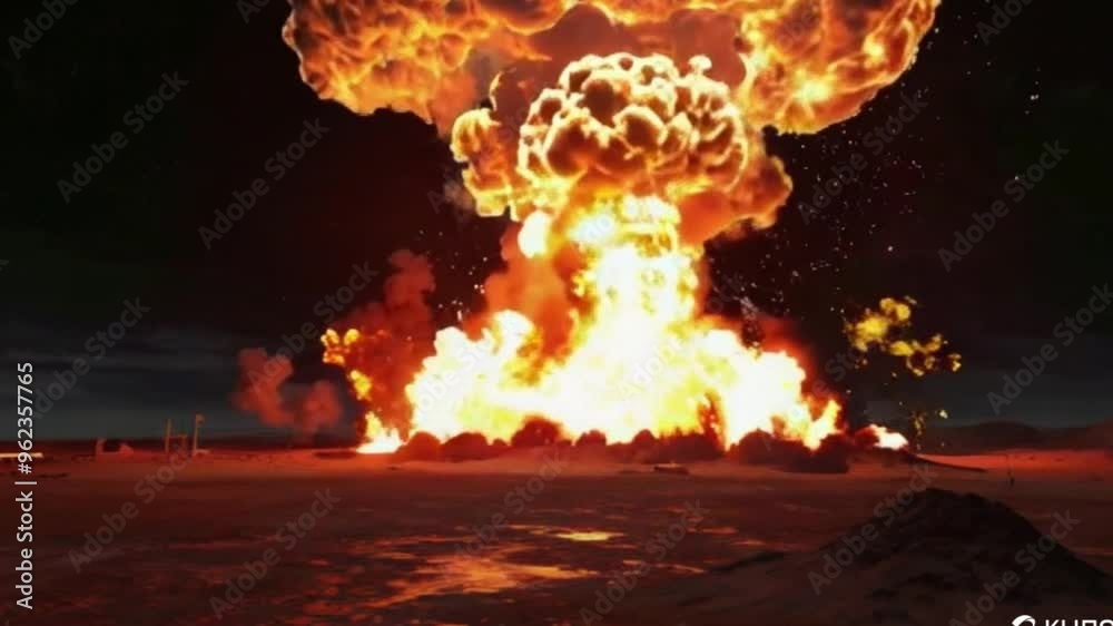 Huge nuclear bomb explosion with a mushroom cloud, Nuclear bomb is ...