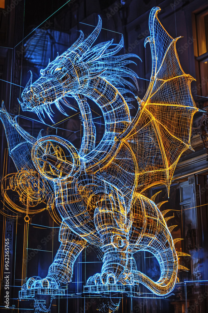 ntricate Blueprint of a Mechanical Dragon with Gears and Circuits ...