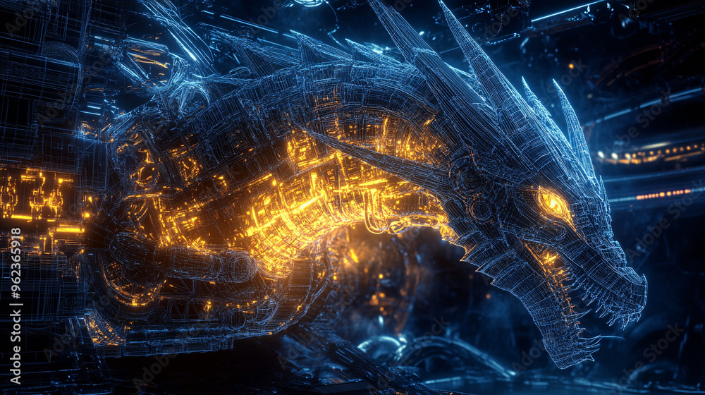 ntricate Blueprint of a Mechanical Dragon with Gears and Circuits ...