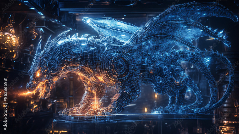 ntricate Blueprint of a Mechanical Dragon with Gears and Circuits ...