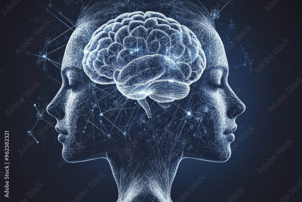 Cognitive drill focus Womans head with neural networks and brain ...