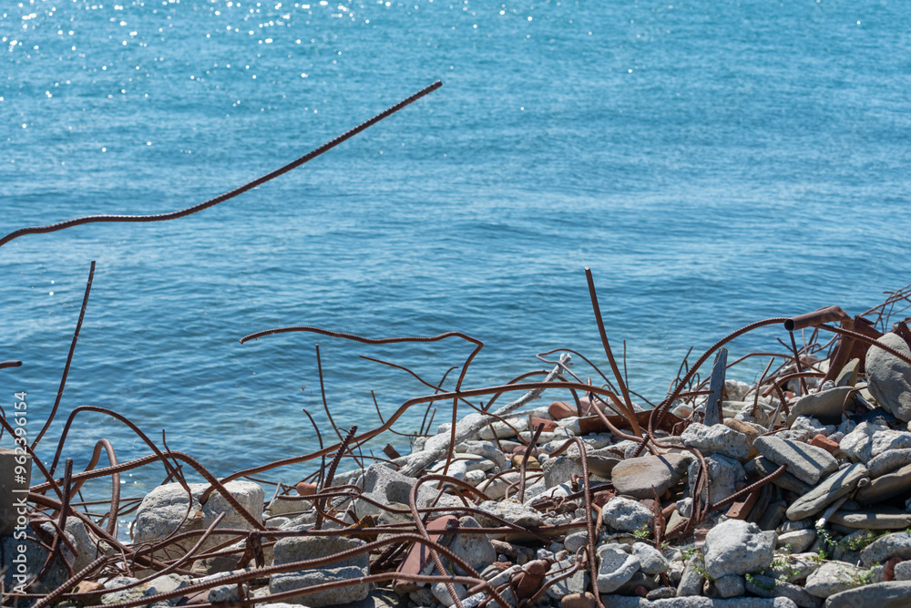 construction waste or landfill at Tommy Thompson Park in Toronto ...