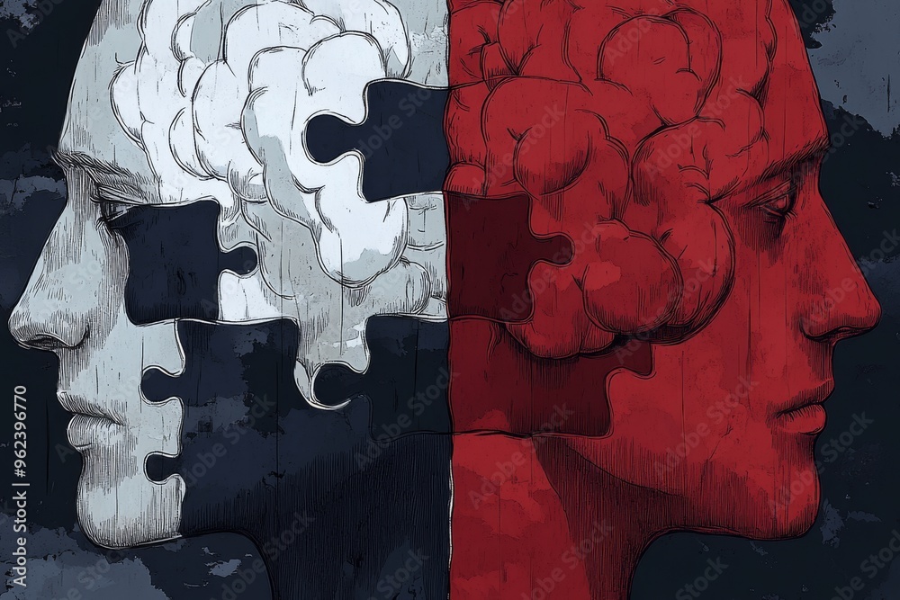 Cognitive hub Mental center Artistic rendering of two human profiles ...