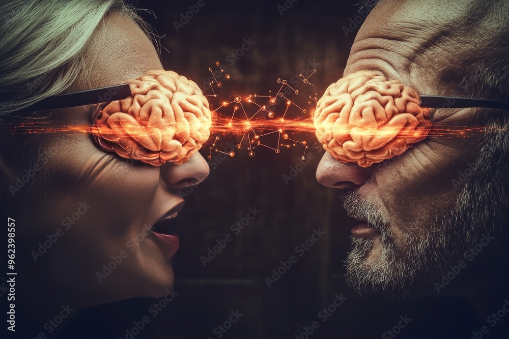 Synaptic system Neuro brain Elderly couple with glowing brain ...
