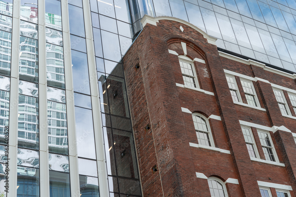 detail of historic building and Thomson Reuters Tower located at 19 ...