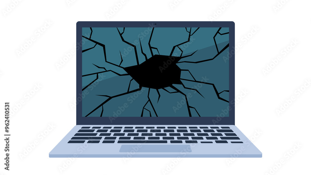 Flat design illustartion. Laptop with a broken screen. The laptop ...