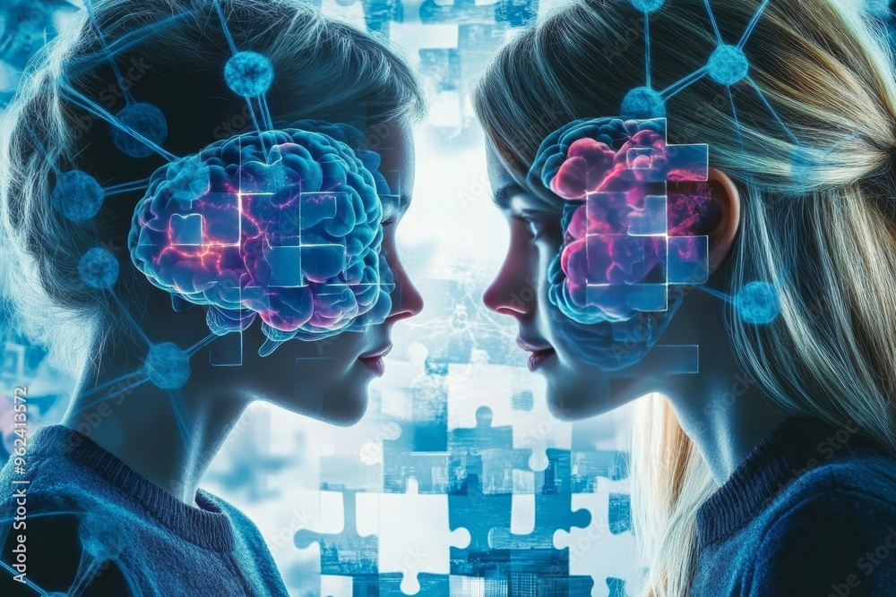 Cognitive hub Neuro brain Futuristic digital brain networks link two ...