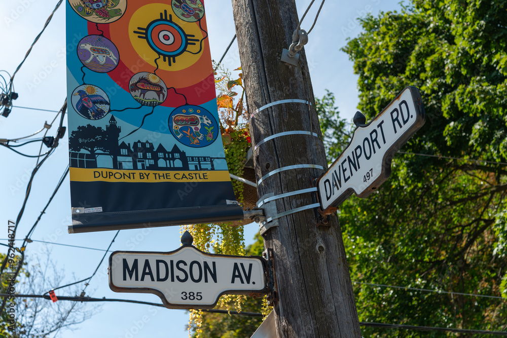 vintage City of Toronto street signs at corner of Madison Av and ...