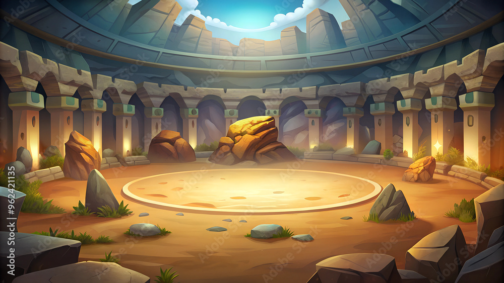 Rocky Desert Arena with Large Stone and Ancient Pillars, Battle Arena ...