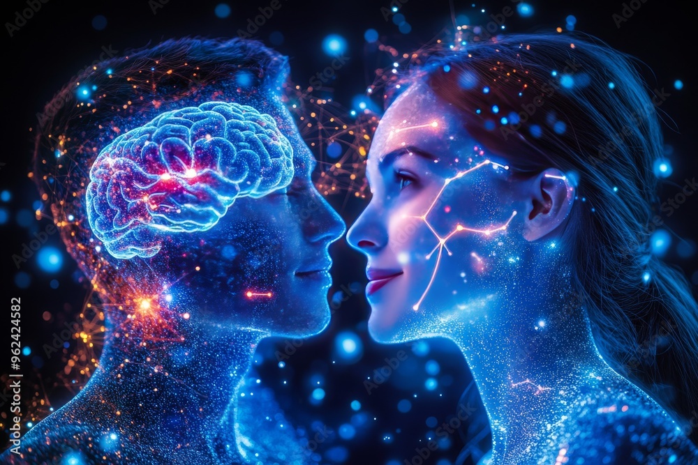 Cognitive apparatus Neural tissue Vibrant couple facing each other with ...
