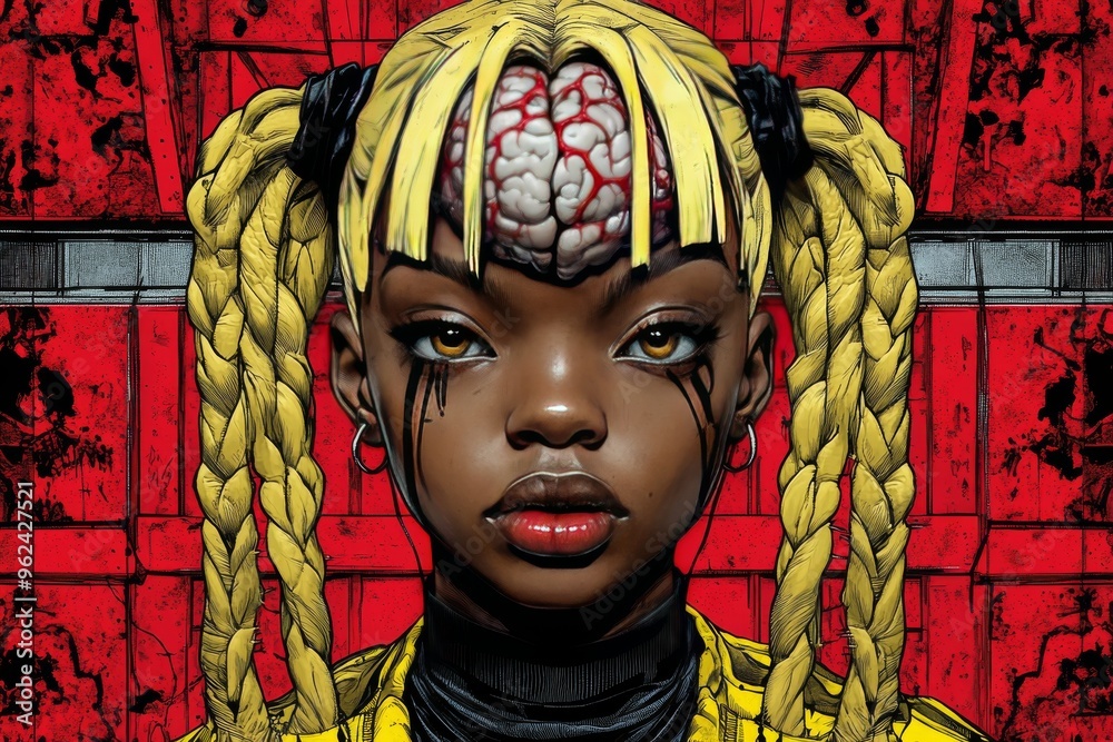 Neuronal grid Basal ganglia Vibrant female portrait with tribal ...