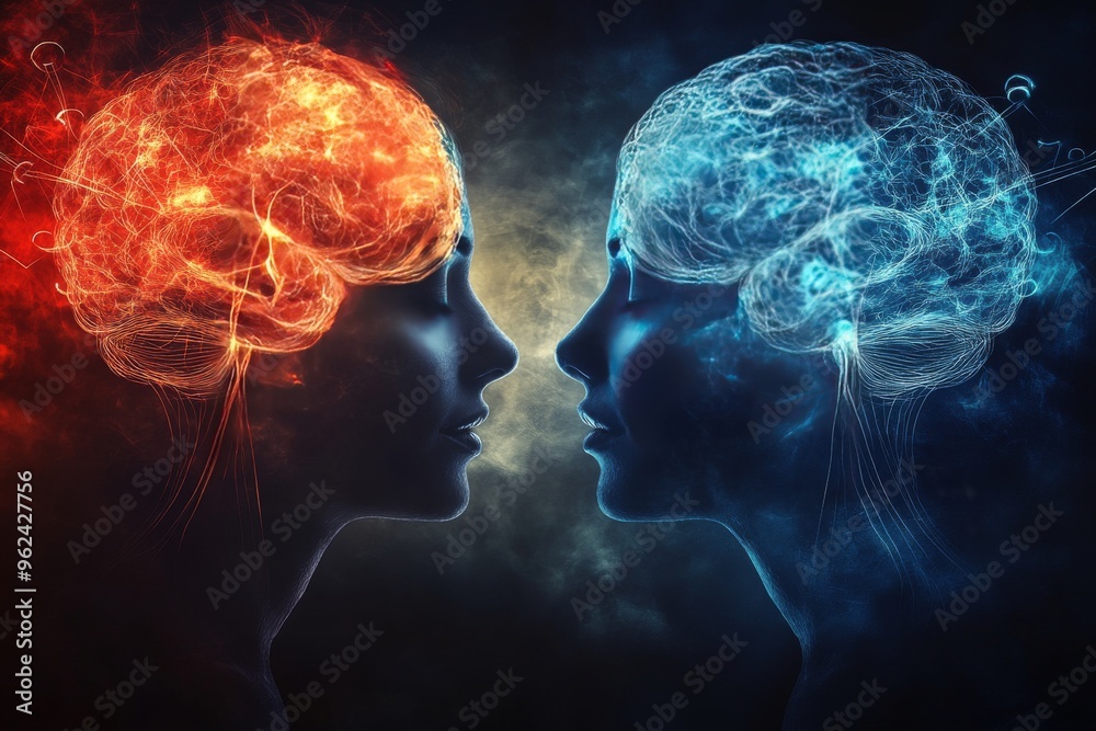 Brain cortex Basal ganglia Dual profiles with red and blue brain ...