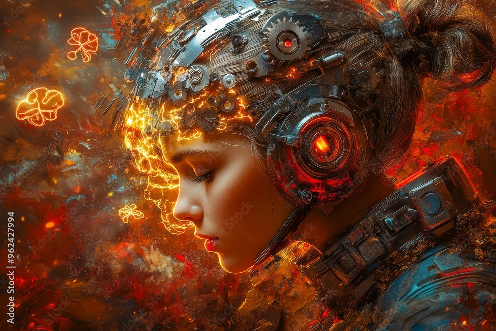 Thought processor Basal ganglia Futuristic female with cybernetic ... Thought processor Basal ganglia Futuristic female with cybernetic ...