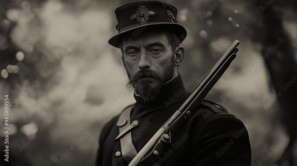 Serious soldier posing with rifle during american civil war Stock Photo ...