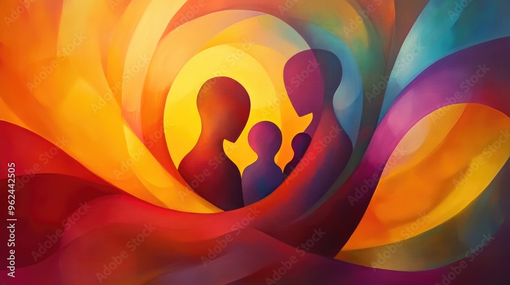 Abstract sign of love and warmth within a family, with vibrant, dynamic ...